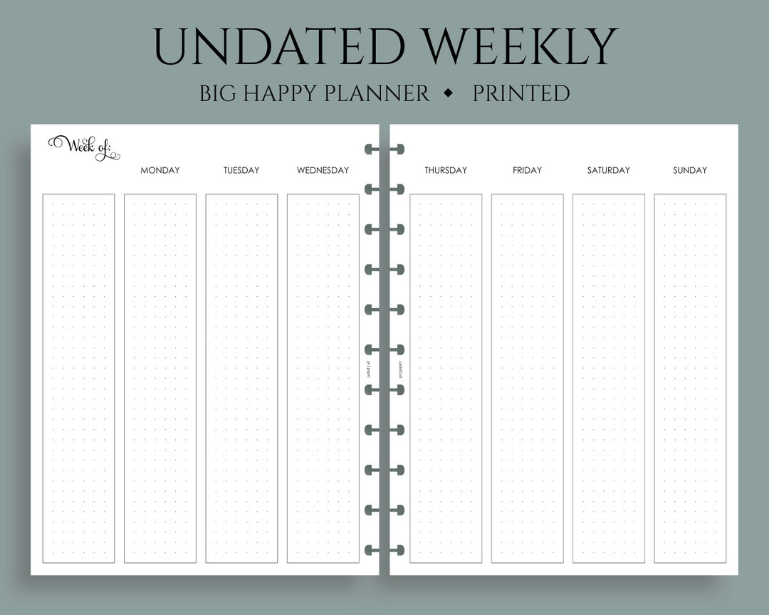 Undated Weekly Planner Inserts, Two Page Vertical Column Layout, Dot ...