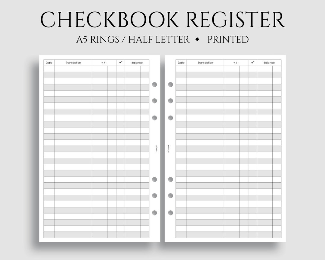 Checkbook Register Planner Inserts, A5 6-ring Punch, Half Letter Size ...