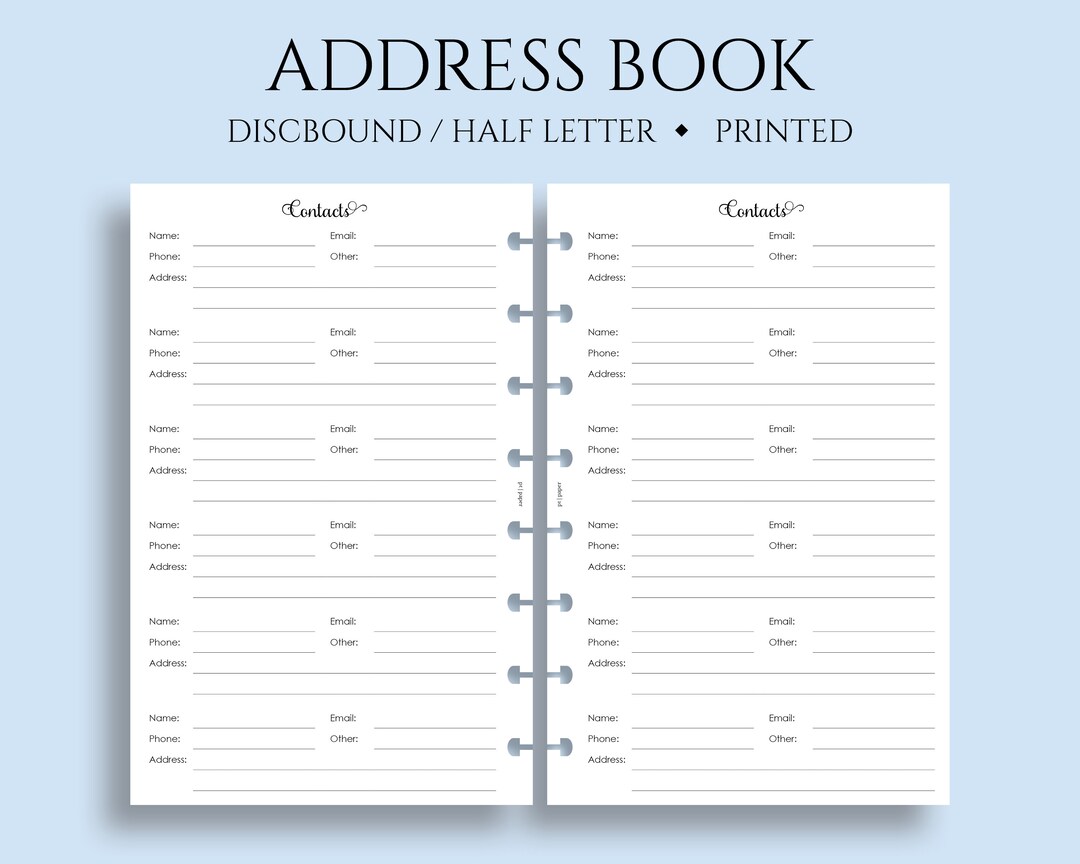 Address Book Inserts, Personal and Business Contacts Pages, Phone ...