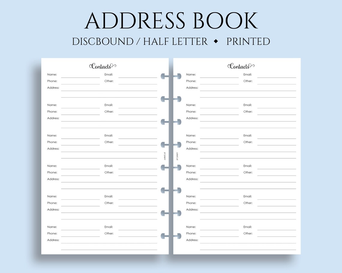 Address Book Inserts Personal and Business Contacts Pages | Etsy