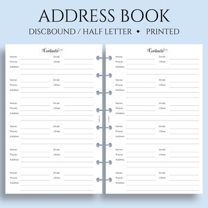 Address Book Inserts Personal and Business Contacts Pages | Etsy