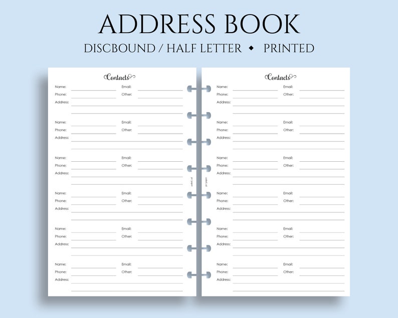 Address Book Inserts Personal and Business Contacts Pages - Etsy