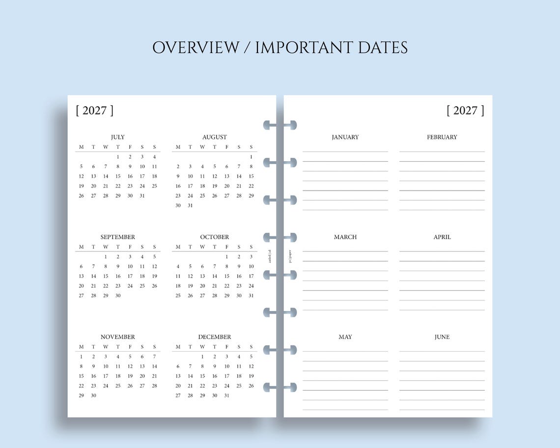 Yearly Calendar Bundle, Junior Half Letter Size Discbound, Year-at-a ...