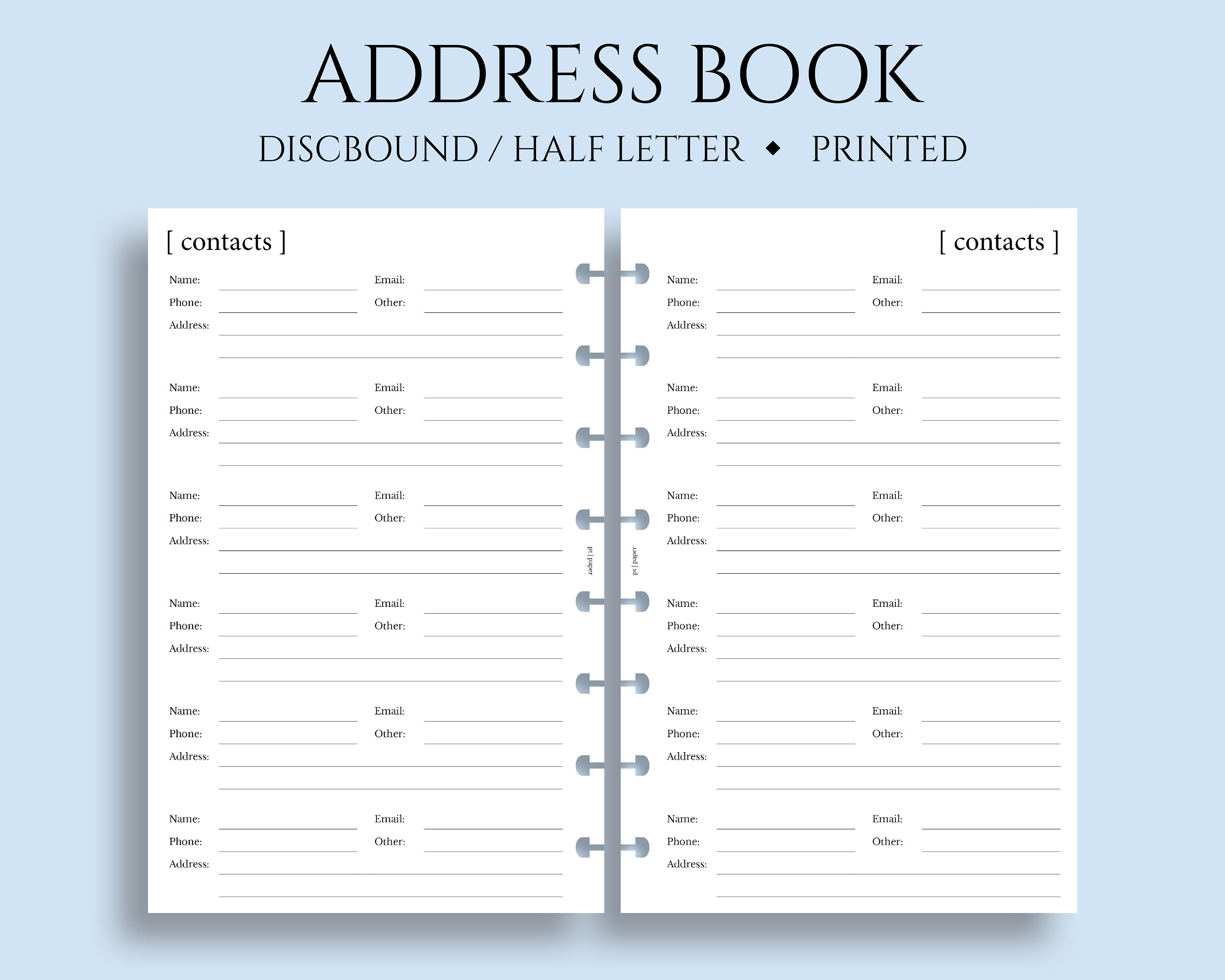 Address Book Inserts Contacts Pages Phone Book and Addresses - Etsy