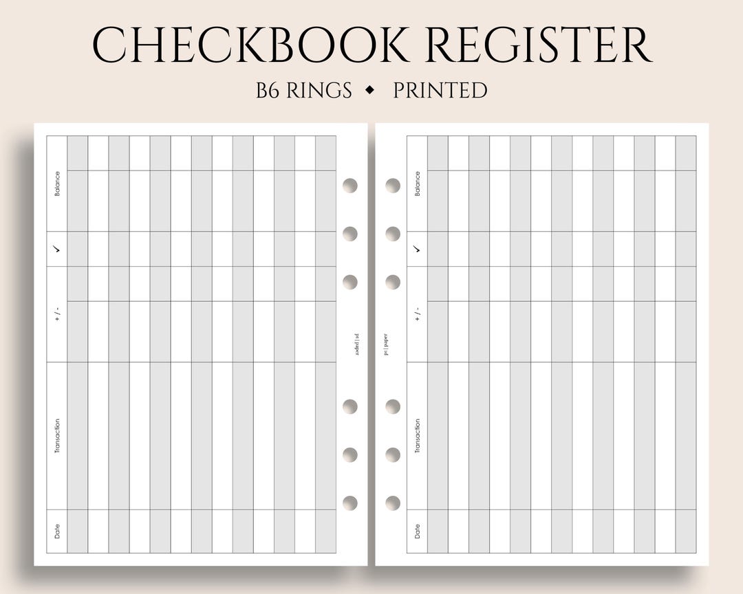 Checkbook Register Planner Inserts, B6 Planner, 6-ring, Transaction and ...