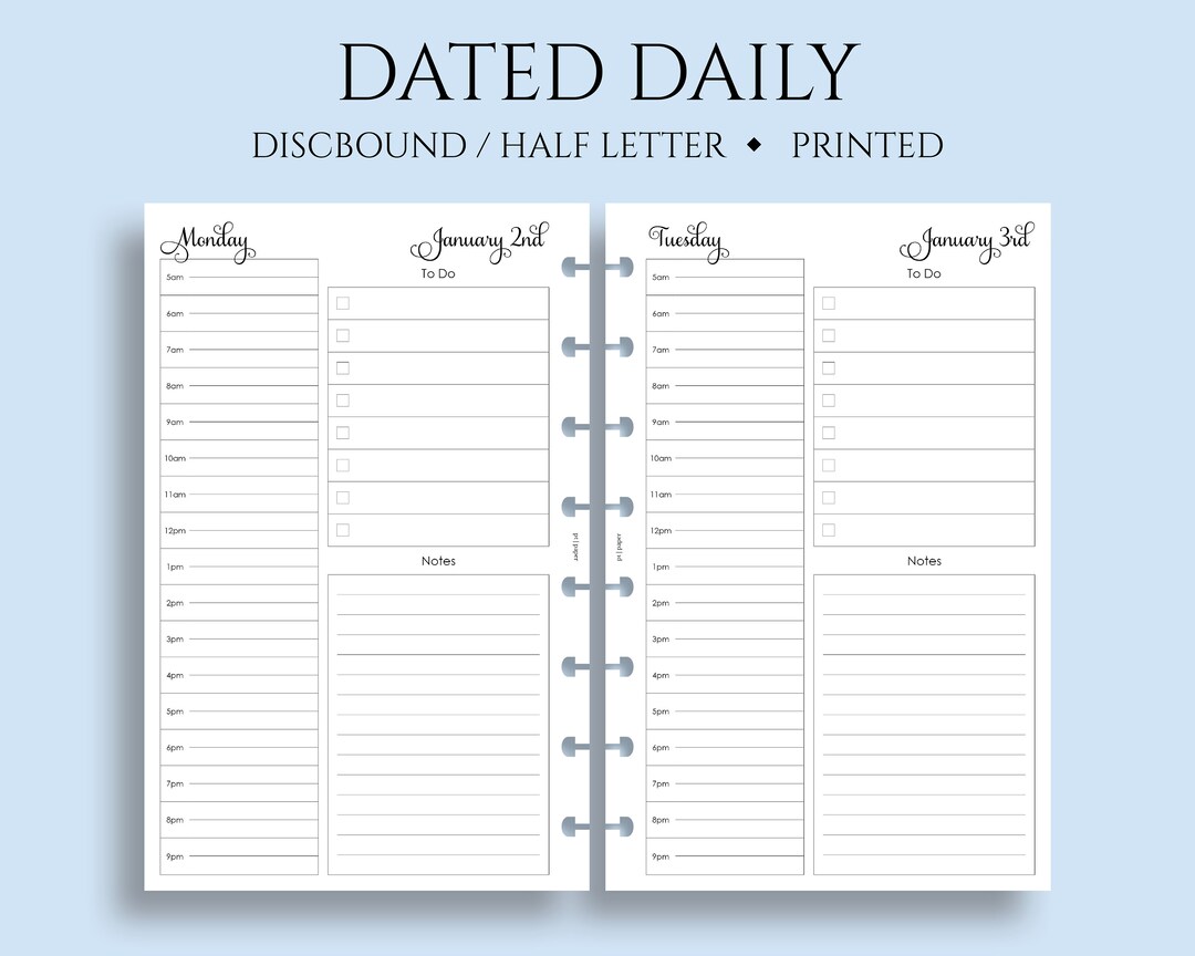 Dated Daily Planner Inserts, Schedule, Time Blocking, To-do List, Lined ...