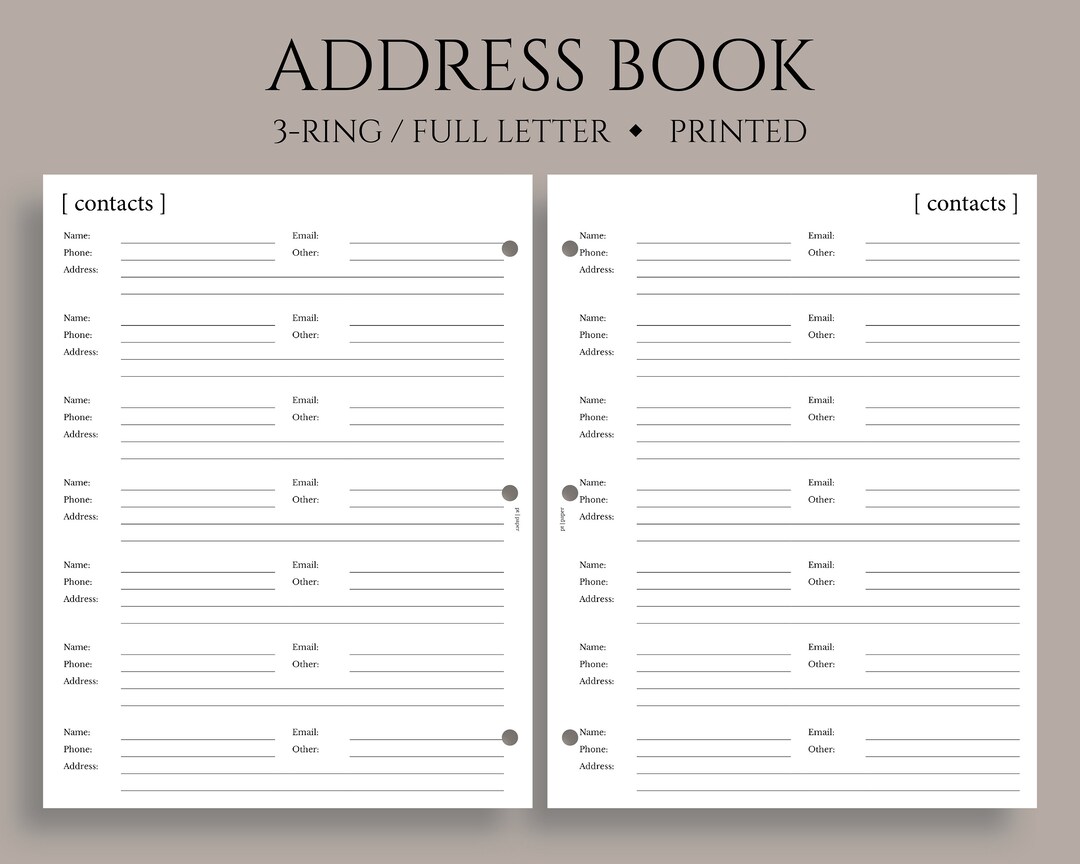 Address Book Inserts, Contacts Pages, Phone Numbers and Addresses ...