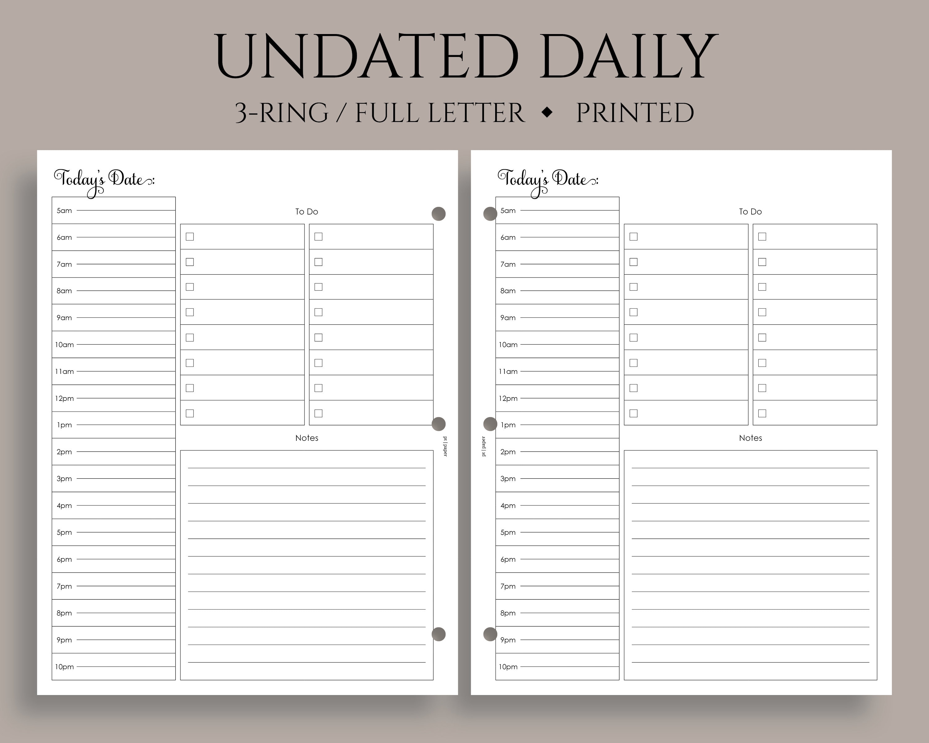 Undated Daily Planner Inserts, Hourly Schedule, Time Blocking, to Do ...