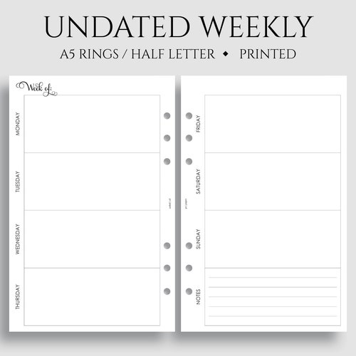 Undated Weekly Planner Inserts Two Page Horizontal Layout - Etsy