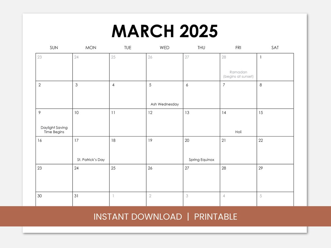 March 2025 Calendar With Holidays, Printable Dated March Monthly ...