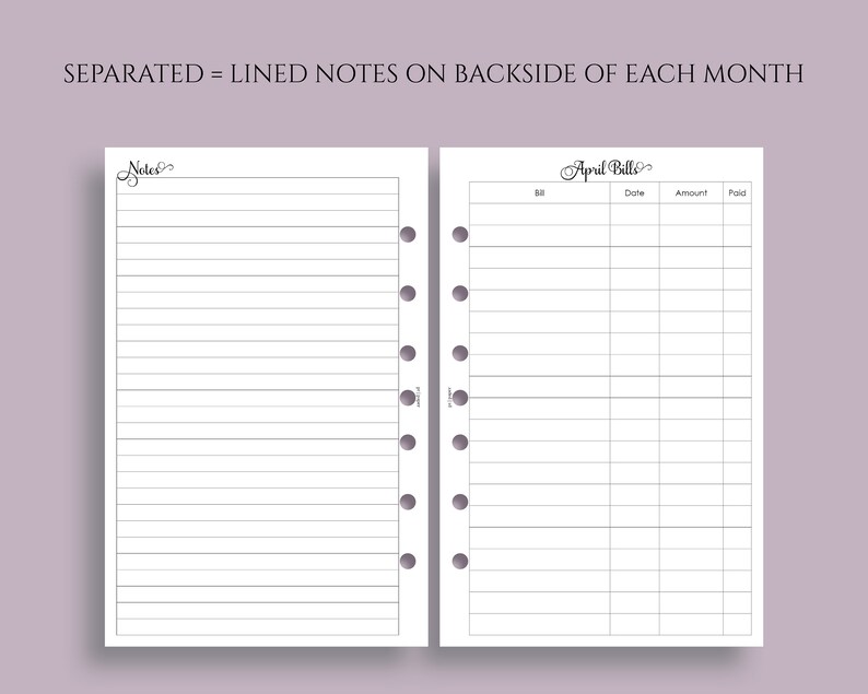 Monthly Bill Pay Tracker Planner Inserts, Bills Due Reminder, Payment ...