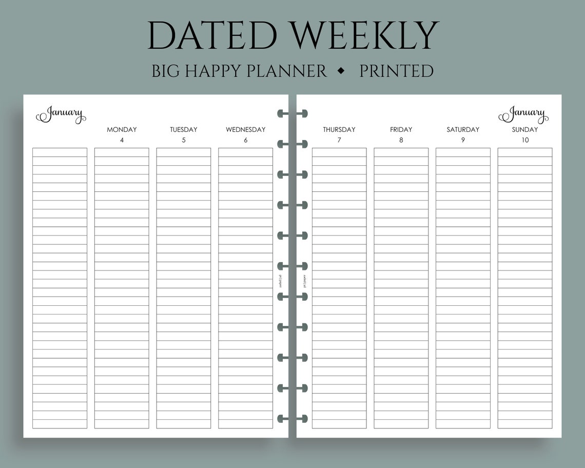 Dated Weekly Planner Inserts Two Page Vertical Layout With - Etsy