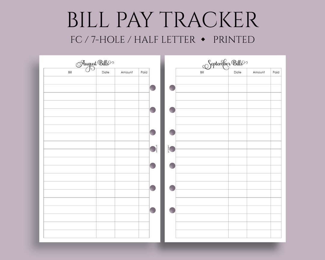 Monthly Bill Pay Tracker Planner Inserts, Bills Due Reminder, Payment ...