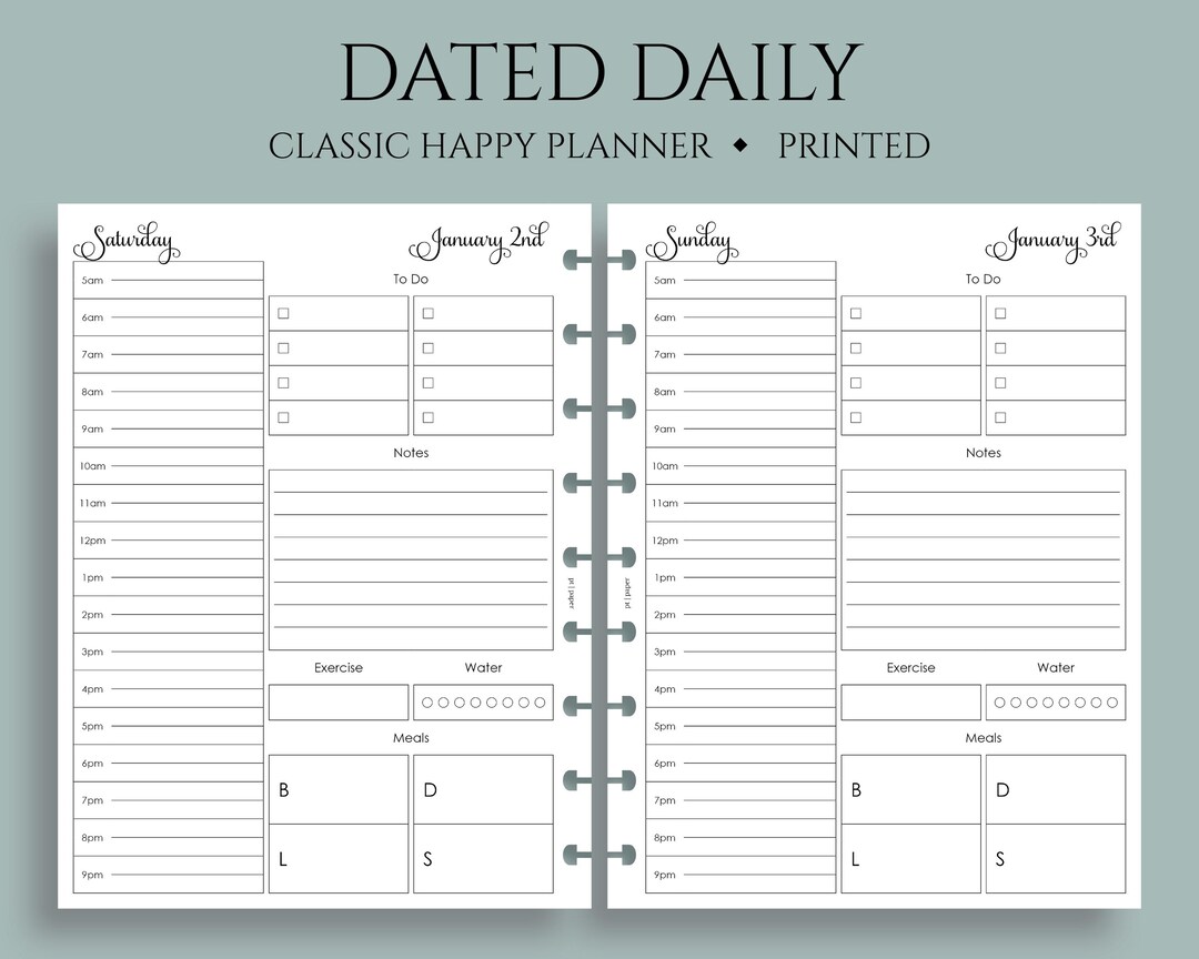 Dated Daily Planner Inserts, Classic Happy Planner, Exercise, Meal ...