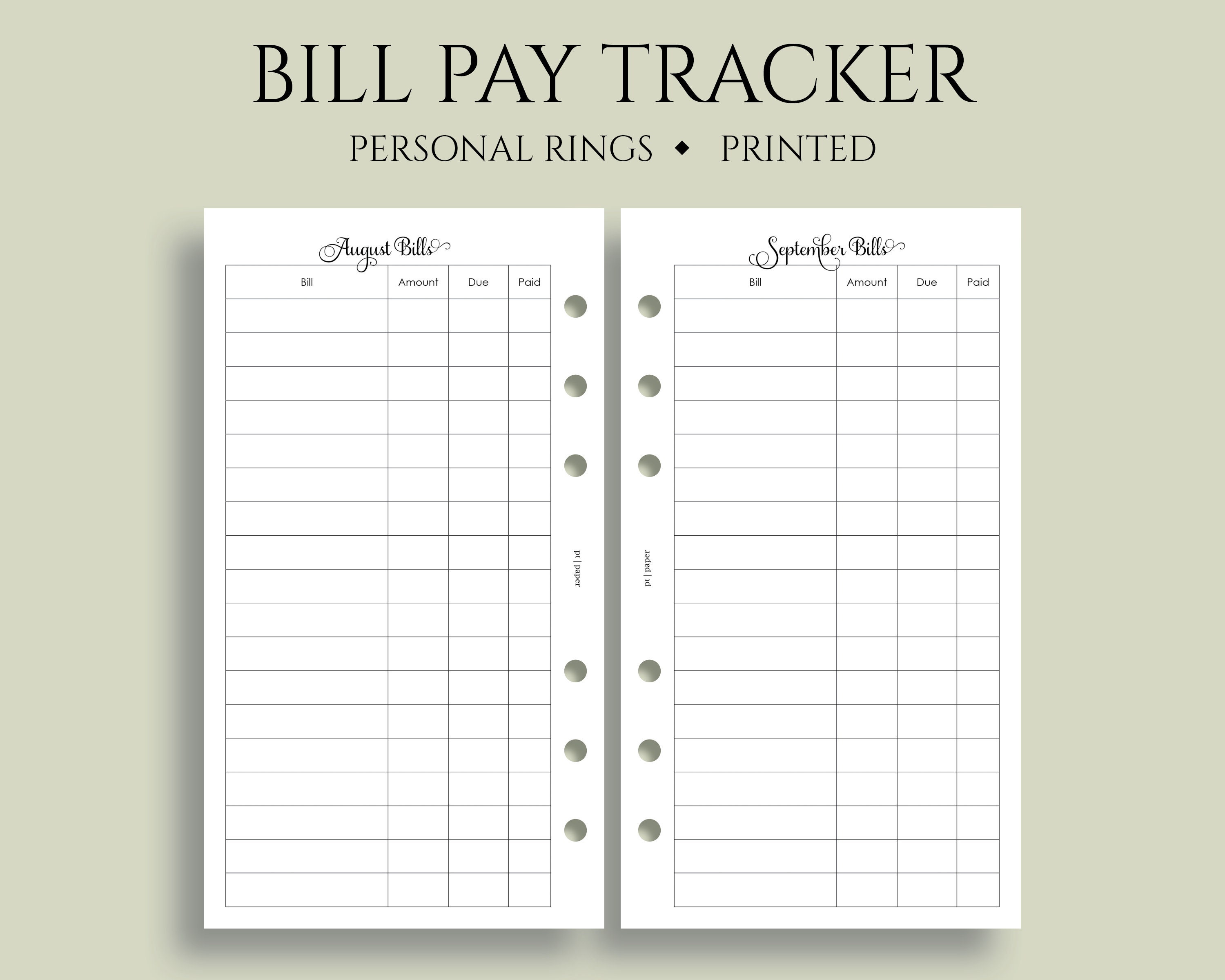 Monthly Bill Pay Tracker Planner Inserts Bills Due Reminder - Etsy