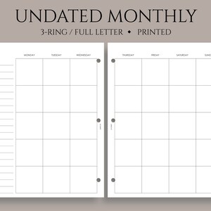 Undated Monthly Calendar Planner Inserts, Monday Start, Monday to ...