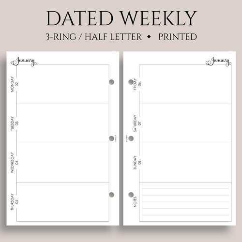 Undated Weekly Planner Inserts Two Page Horizontal Layout - Etsy