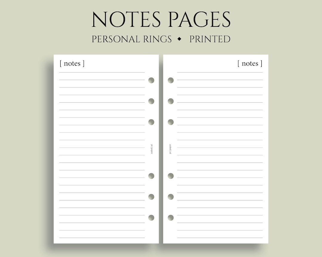 Notes Pages Planner Inserts, 6-ring Personal Size, Lined Paper, Minimal ...