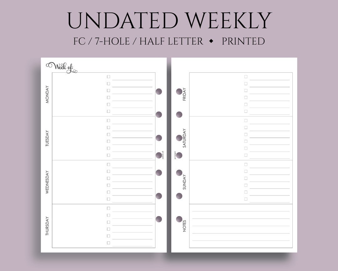 Undated Weekly Planner Inserts, Two Page Horizontal Layout, to Do List ...