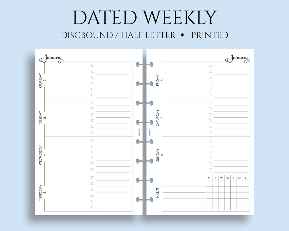 Dated Weekly Planner Inserts Horizontal Layout Daily to Do - Etsy