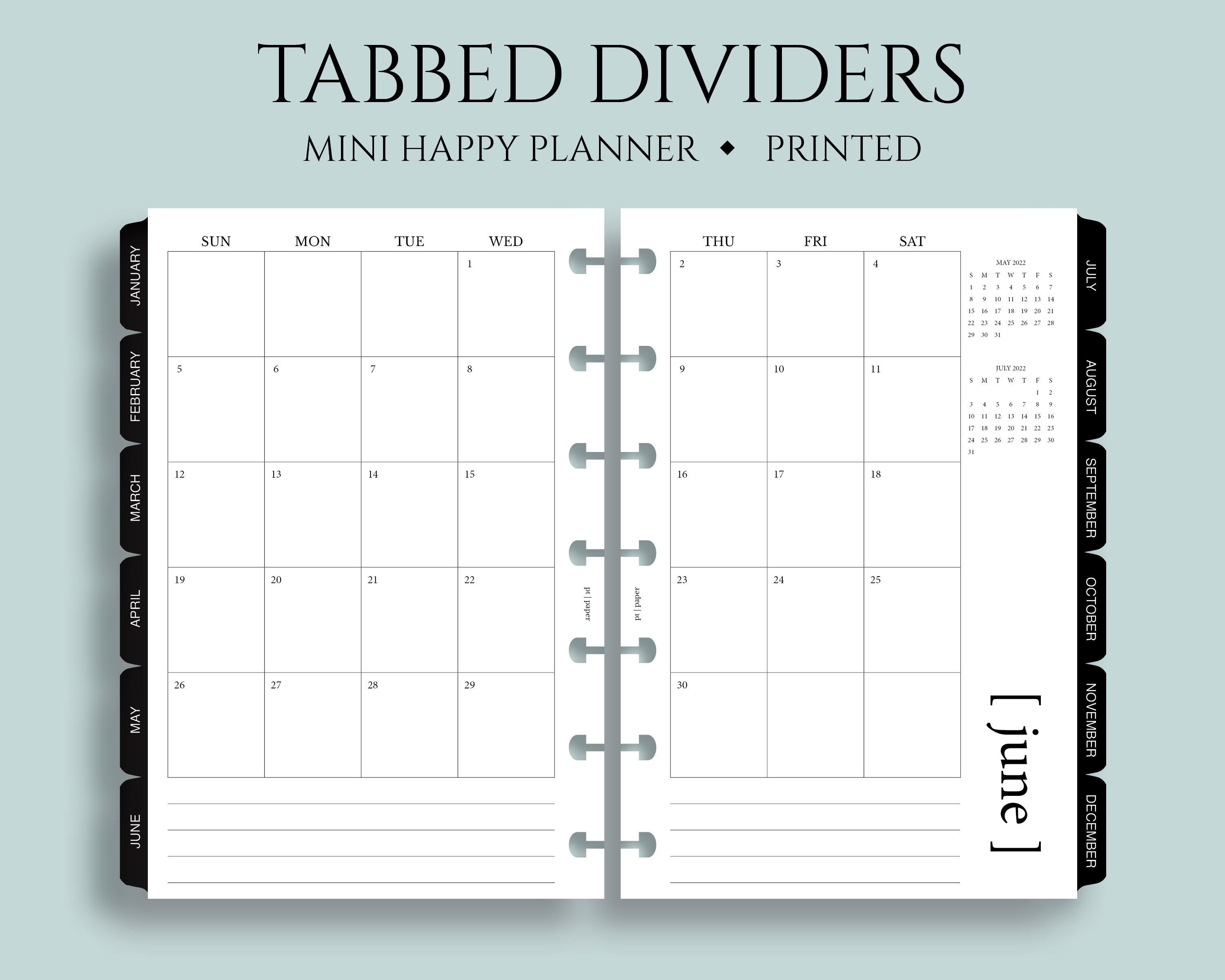 Tabbed Monthly Dividers Printed Monthly Calendars With Mylar | Etsy