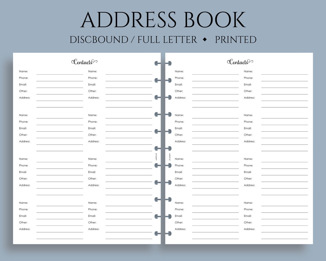 Address Book Inserts, Personal and Business Contacts Pages, Phone Book ...