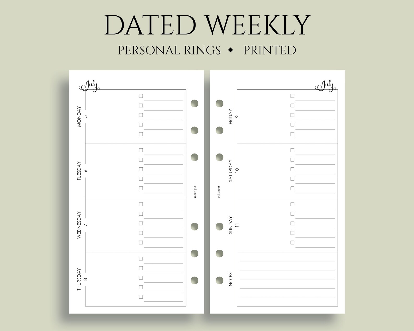 Dated Weekly Planner Inserts Horizontal Layout Daily to Do - Etsy