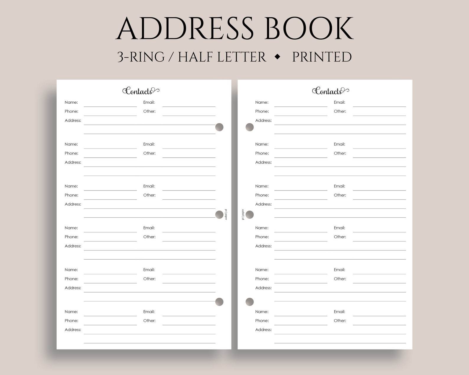 Address Book Inserts, Personal and Business Contacts Pages, Phone ...