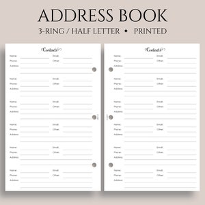 Address Book Inserts Personal and Business Contacts Pages | Etsy