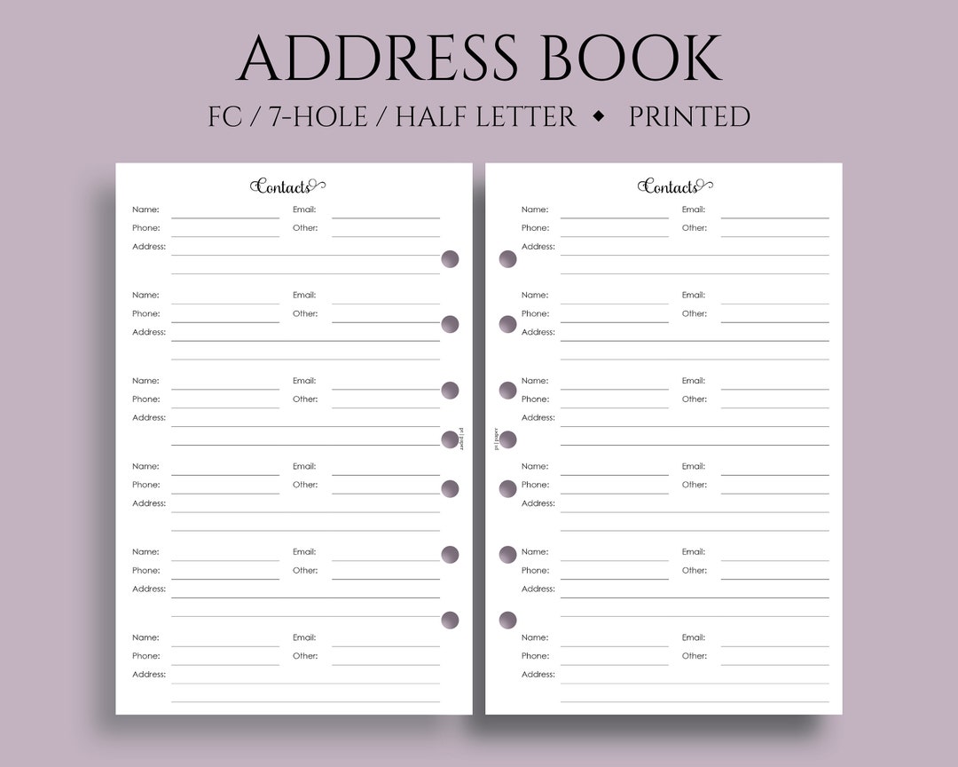 Address Book Inserts, Personal and Business Contacts Pages, Phone Book ...