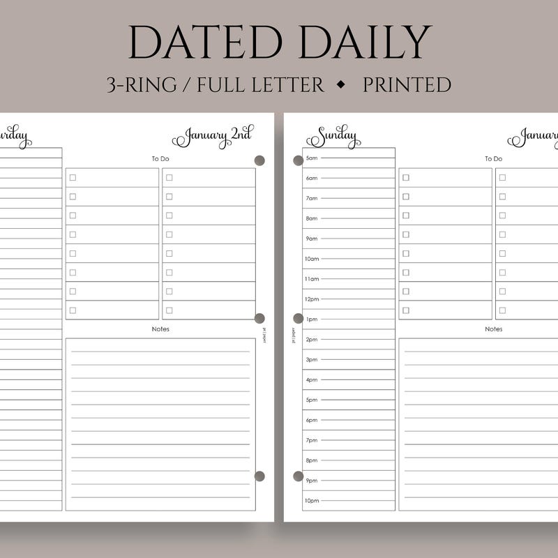 3 Hole Daily Planner - Etsy