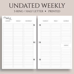 Undated Weekly Planner Inserts, Vertical Layout, Lined Columns, Week on ...