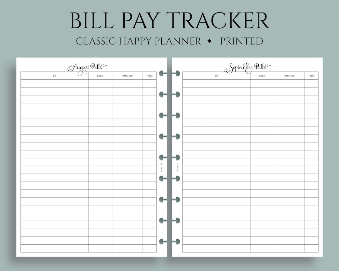 Monthly Bill Pay Tracker Planner Inserts, Bills Due Reminder, Payment ...