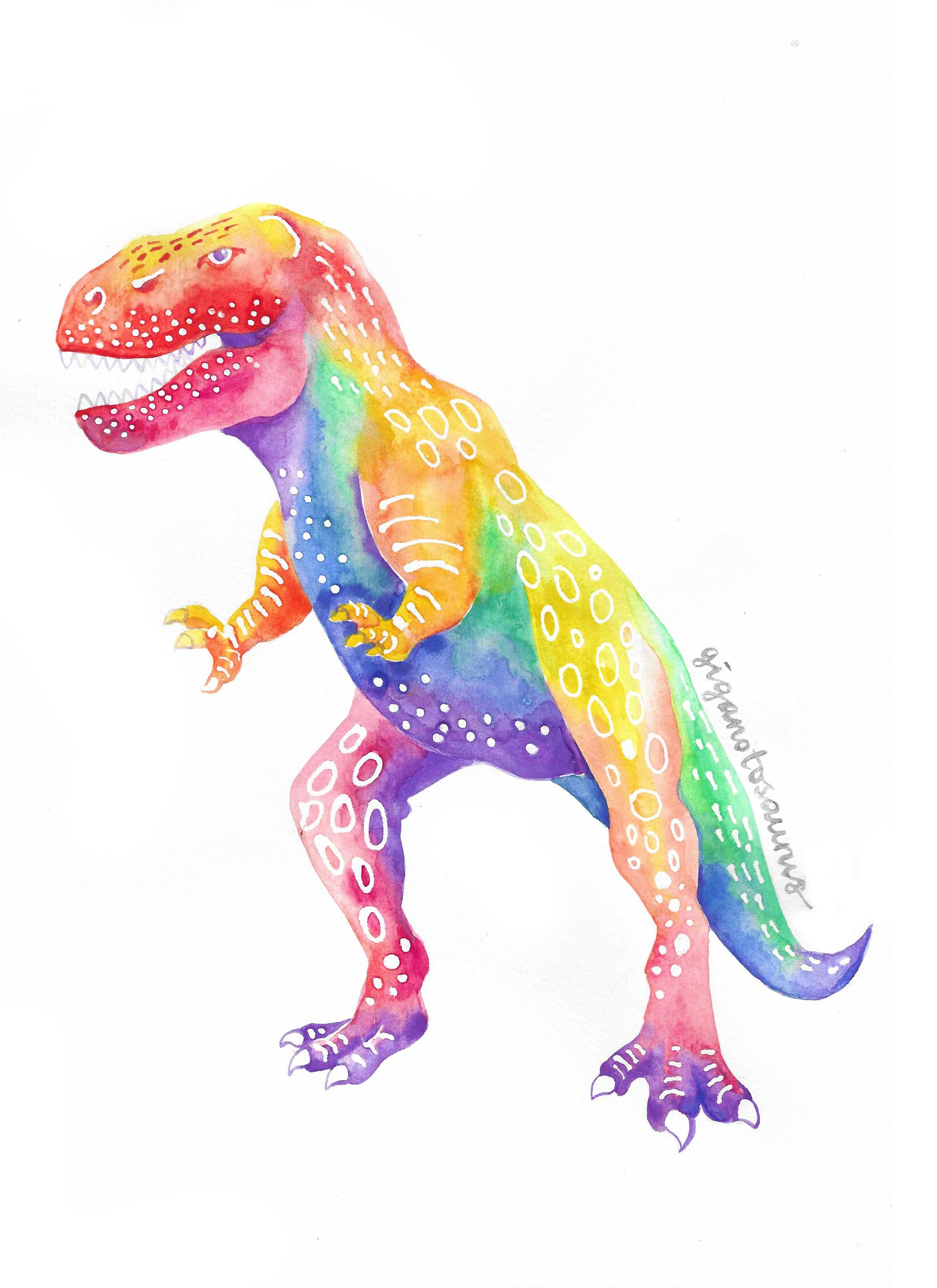 Kids Dinosaur T Rex Print. Rainbow Colour Giganotosaurus Dinosaur Print ...