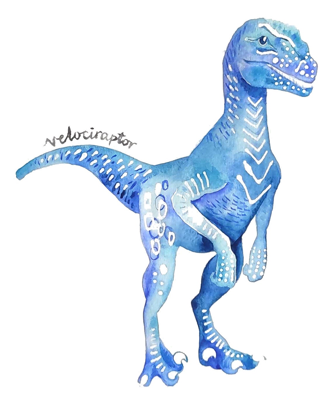 Kids Dinosaur Velociraptor Print. Blue Colour Dinosaur Print - Etsy ...