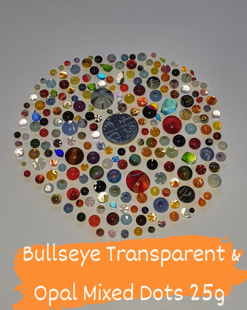 BULLSEYE Opal, Transparent Mixed Colours, Murrini Fused Glass Dots, COE ...