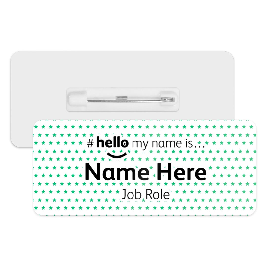 Hello My Name is Name Badge - Small Green Stars | Personalised Badge ...