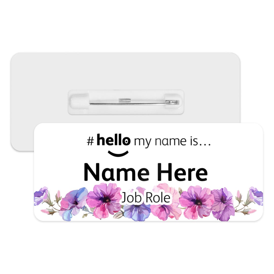 Hello My Name is Name Badge - Pink & Purple Pansies Border ...