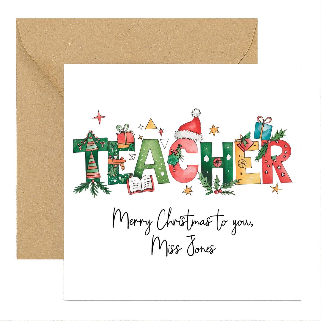Personalised Teacher Christmas Card merry Christmas to You Teacher Card ...