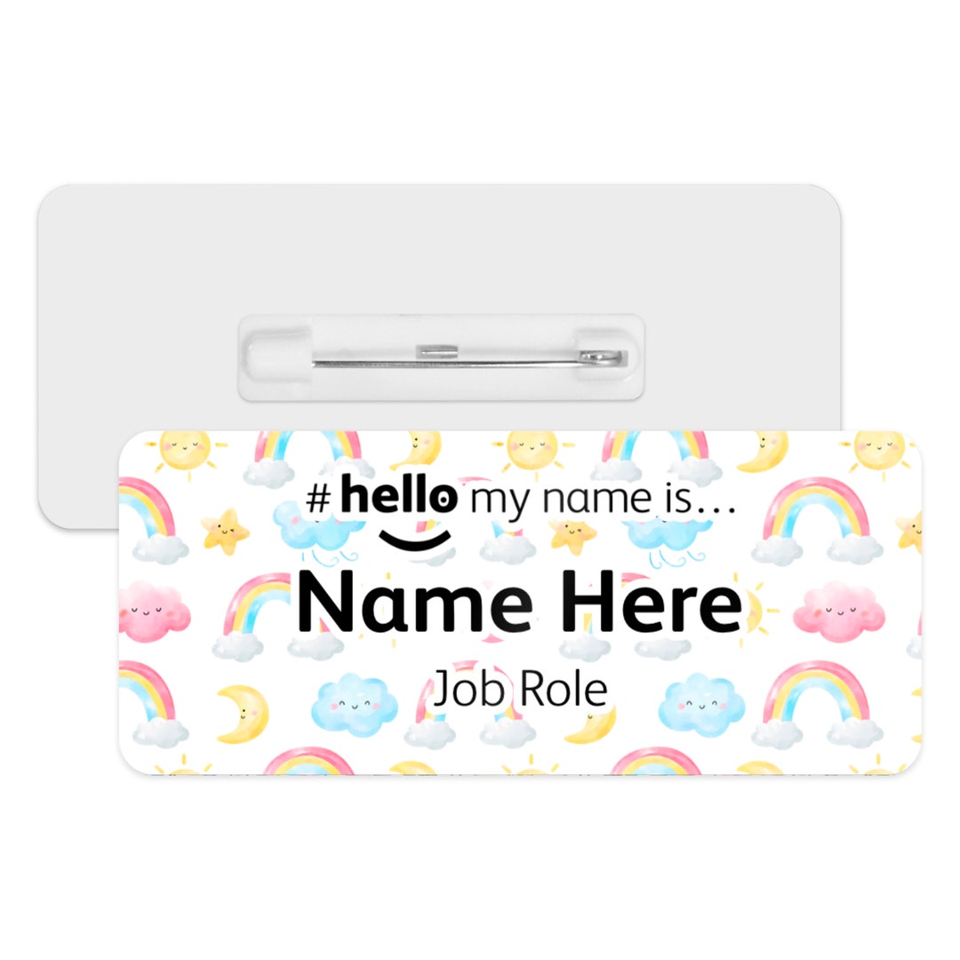 Hello My Name is Name Badge Smiling Weather Icons Personalised Badge ...