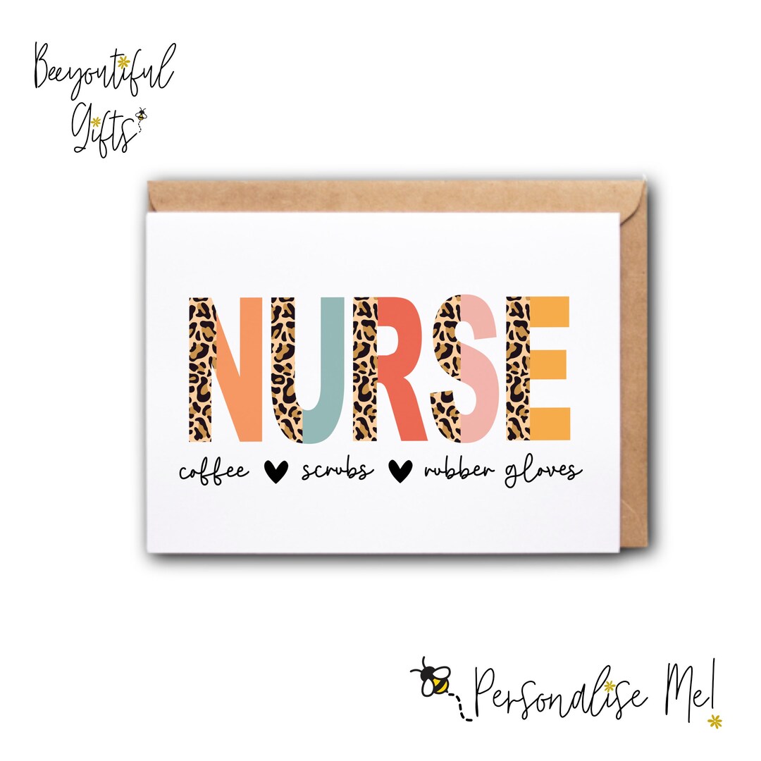 Nurse Card - "nurse Coffee Scrubs Rubber Gloves" - New Job Card | Good ...