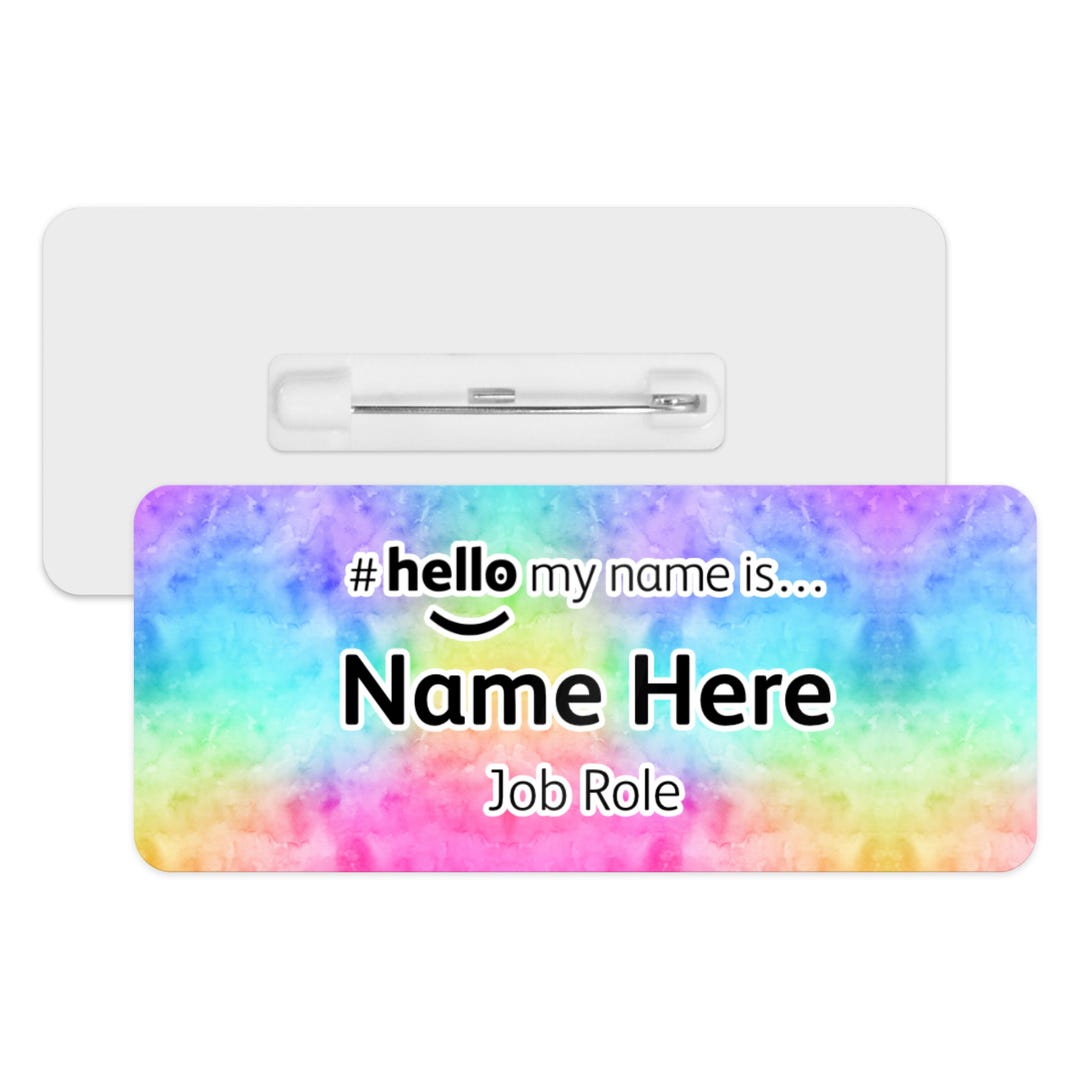 Hello My Name is Name Badge - Rainbow Watercolour | Personalised Badge ...