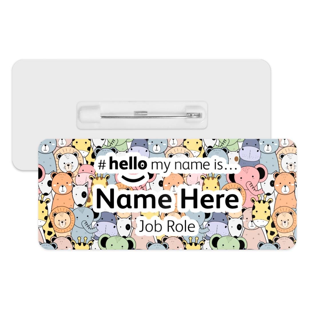Hello My Name is Name Badge - Cute Cartoon Doodle Animals ...