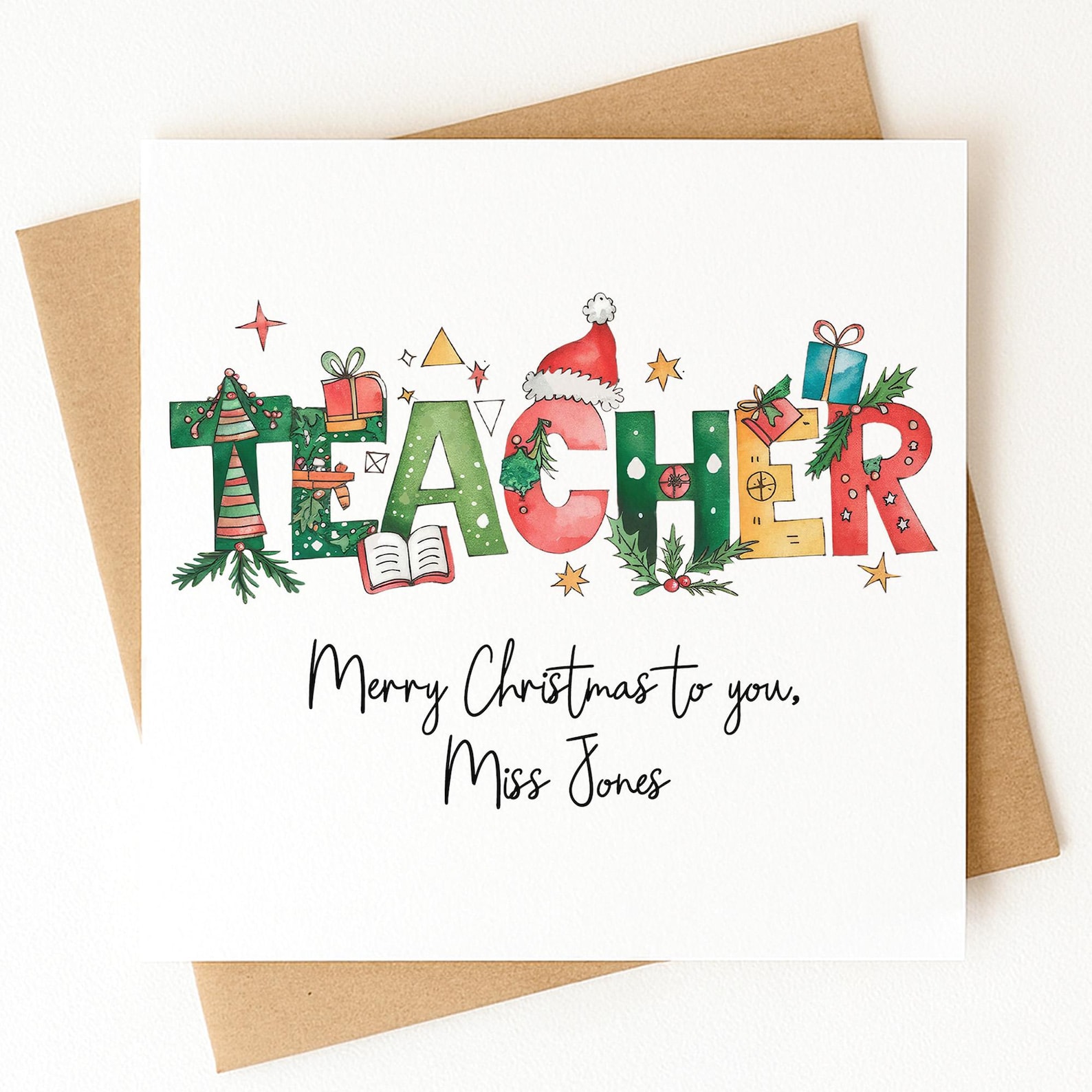 Personalised Teacher Christmas Card - "merry Christmas to You ...