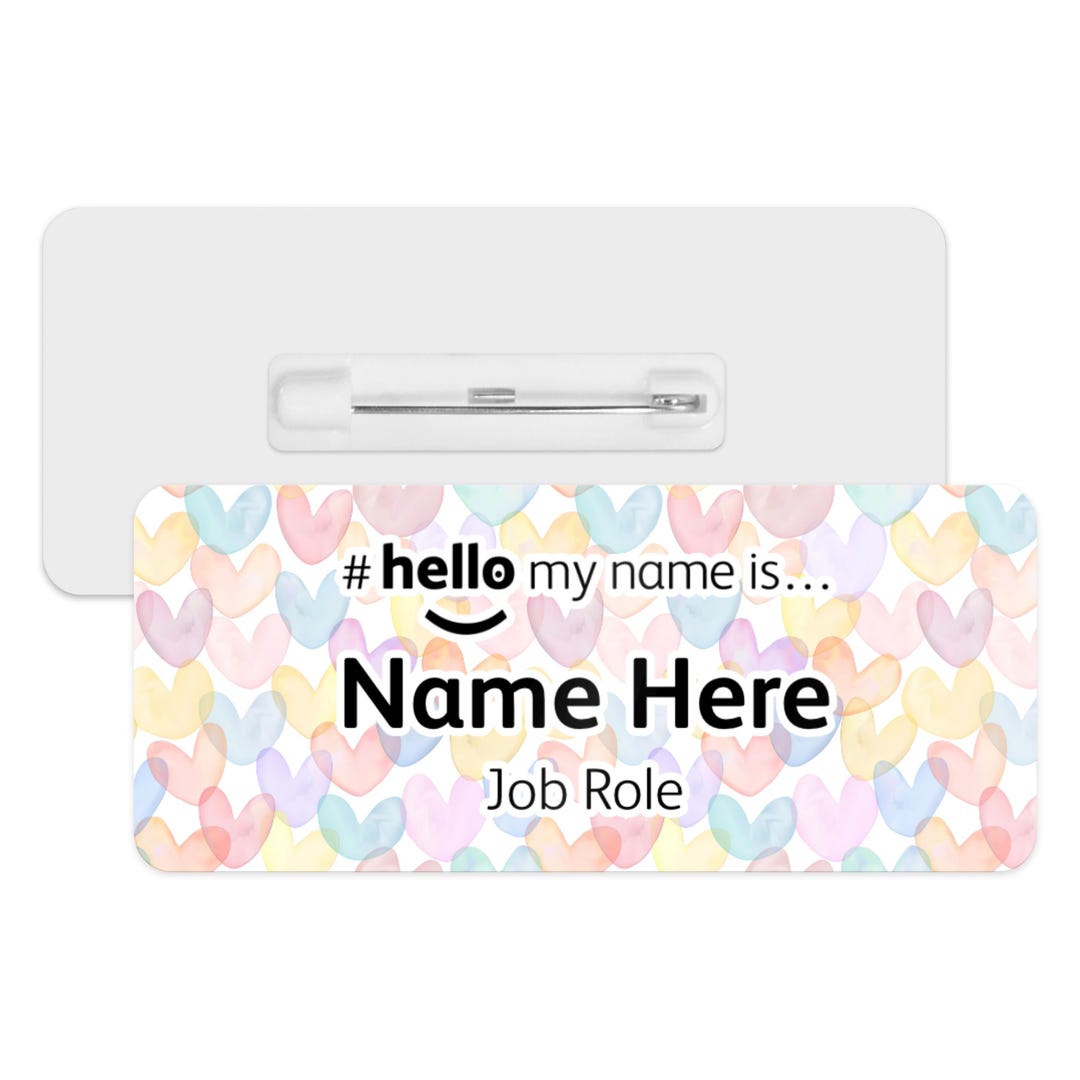 Hello My Name is Name Badge - Overlapping Hearts Background ...