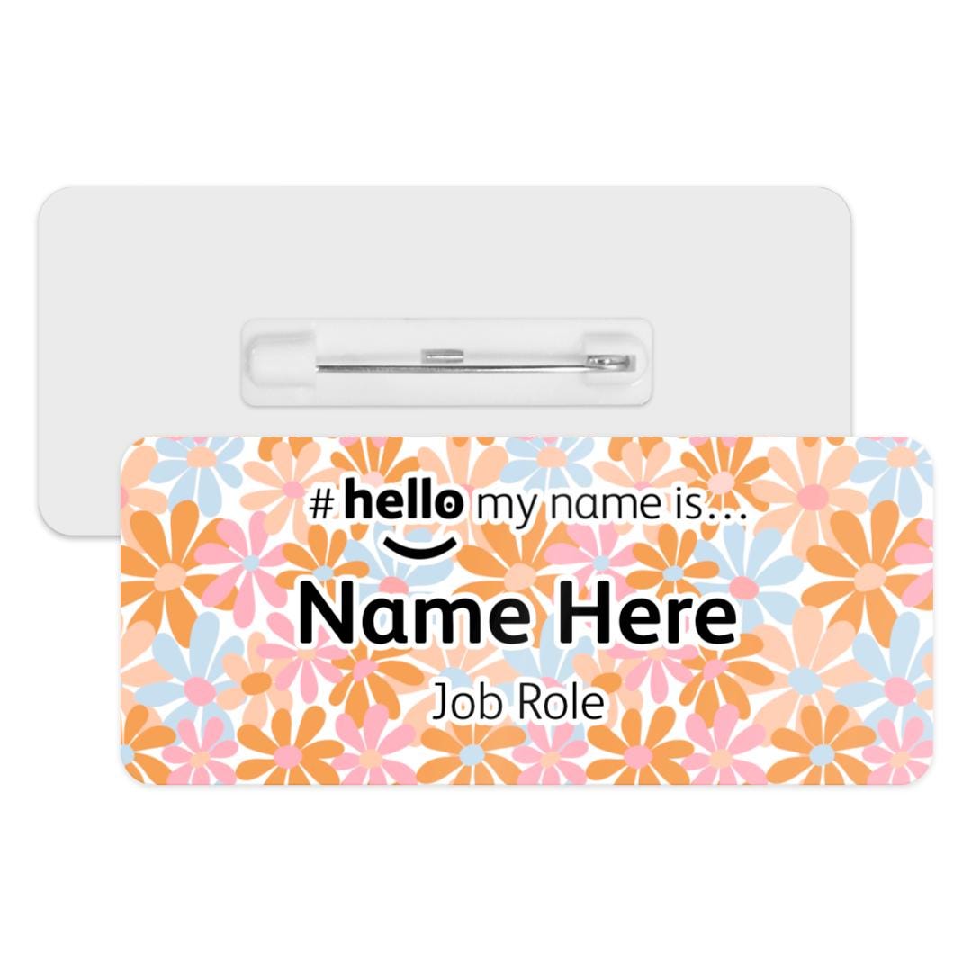 Hello My Name is Name Badge - Bright Pastel Retro Daisies ...