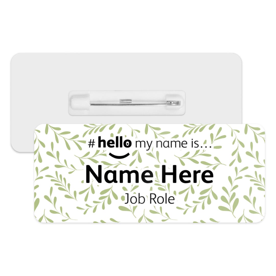 Hello My Name is Name Badge - Leaves Background | Personalised Badge ...