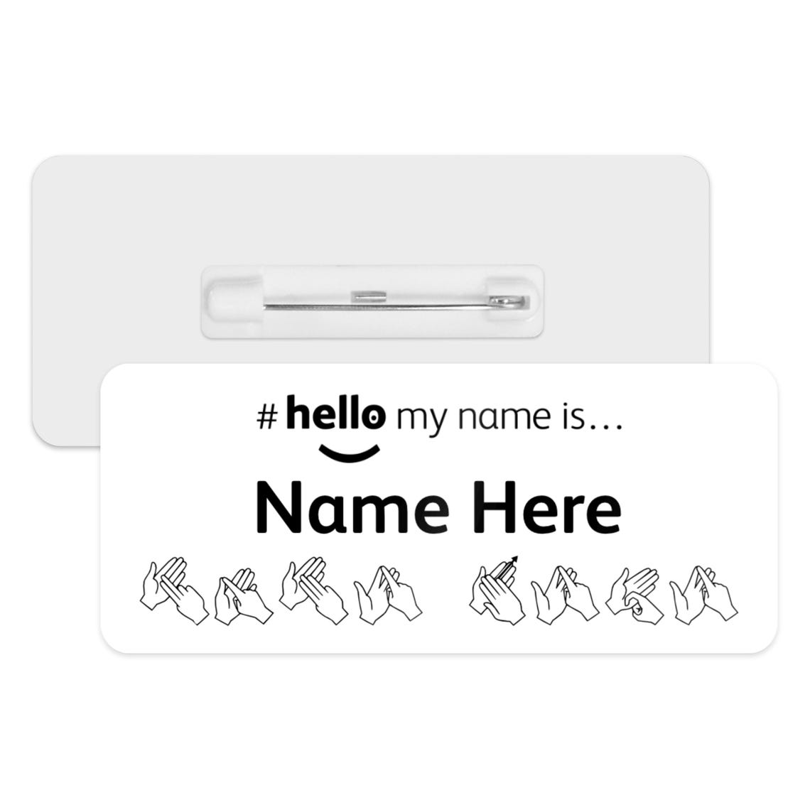 Hello My Name is Name Badge - BSL Sign Language | Personalised Badge ...