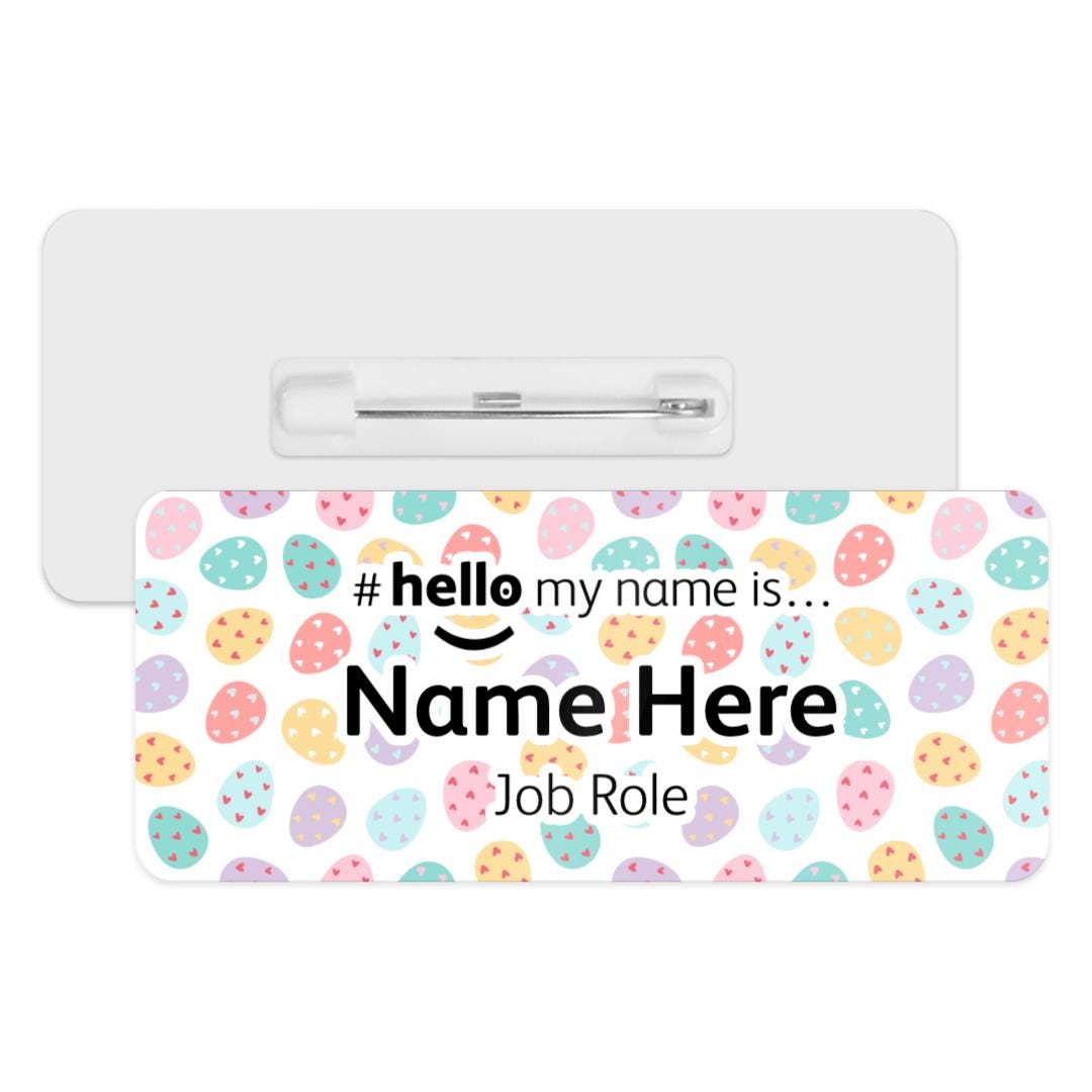 Hello My Name is Name Badge - Pastel Easter Eggs Background ...