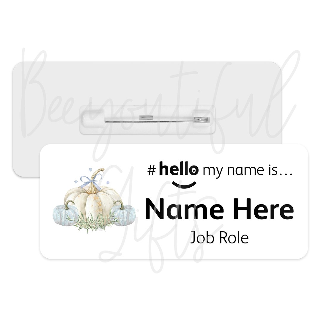 Hello My Name is Name Badge - Pastel Blue Pumpkins | Personalised Badge ...